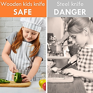 Ufandia Wooden Kids Knife, Children Kitchen Wooden Knife for Cooking Safe Kitchen Tools for Toddlers, Crocodile Wooden Knives for Cutting Fruits, Salad and Vegetables, Safe Knife for Kids Beginner
