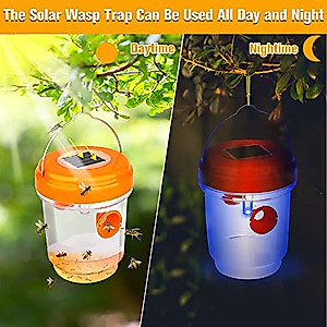 Mayardfun Wasp Traps, Solar Bee Trap Catcher, Wasp Catcher Yellow Jacket Trap with UV LED Light, Nontoxic Reusable Wasp Trap Orange Orange