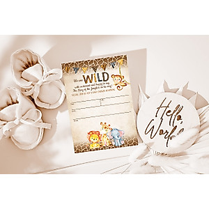 Jungle Safari Baby Shower Invitations - Safari Animal Invitation - 20 Fill-In Invitations and White Envelopes - Boy or Neutral Baby Shower Party - Monkey, Lion, Elephant, Giraffe