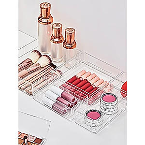 SMARTAKE 13-Piece Drawer Organizer with Non-Slip Silicone Pads, 5-Size Desk Drawer Organizer Trays Storage Tray for Makeup, Jewelries, Utensils in Bedroom Dresser, Office and Kitchen, Clear
