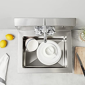 Rockpoint 304 Stainless Steel handmake Sink for Washing with Faucet, Commercial Wall Mount Hand Basin for Restaurant, Kitchen and Home, 17 x 15 Inches, Silver