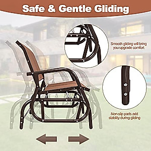 Tangkula 2 Person Patio Glider, Outdoor Swing Bench, Rocker Glider Loveseat Chair with Heavy-Duty Steel Frame, Breathable Seat Fabric, Rocking Lounge Chair for Poolside, Garden, Backyard, Porch