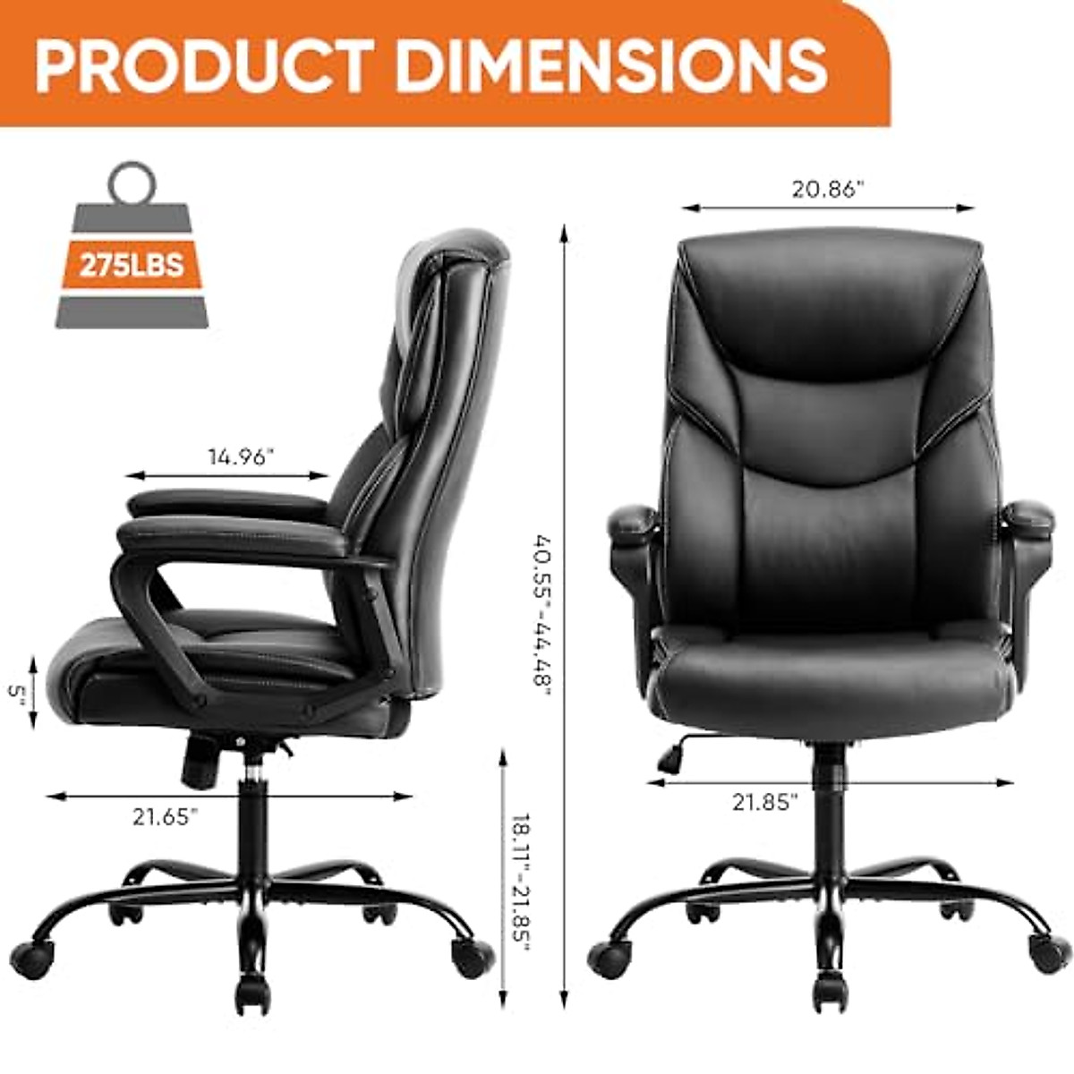 Sweetcrispy Home Office Chair, Leather Computer Gaming Chair with Armrests, Adjustable Swivel Rolling Desk Chair with Wheels, Lumbar Support, Black
