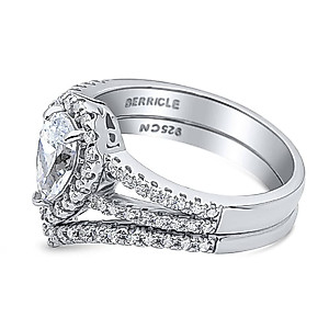 BERRICLE Sterling Silver Halo Wedding Engagement Rings Pear Cut Cubic Zirconia CZ Split Shank Ring Set for Women, Rhodium Plated Size 7.5