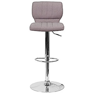 KLS Modern Barstools Adjustable Hydraulic 360 Degree Swivel Stable Steel Frame Fabric Padded Cushion Low Back Seat Design Dining Chair Pub Stool - Set of 2 Grey # 1969