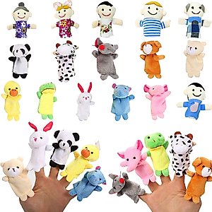 16Pcs Finger Puppets Set,10 Animal Finger Puppets + 6 People Finger Family Members,Cloth Velvet Puppets for Kids,Finger Puppets for Toddlers,Educational,Story Time Toys