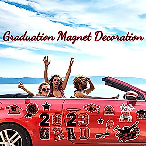 20 Pcs Graduation Car Magnets, 2023 Graduation Car Decorations, Class of 2023 Magnetic Stickers, Graduation Cap Decorations, Graduation Magnet Decals for Car Cruise Garage Door Metal Surface (Red)