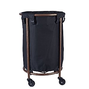 Household Essentials Round Laundry Hamper with Wheels, Copper, Black Large