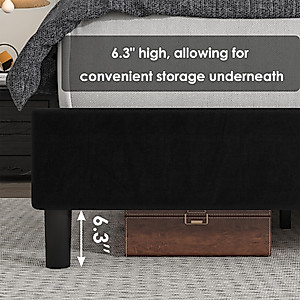 HOSTACK Queen Size Bed Frame, Modern Upholstered Platform Bed with Wingback Headboard, Heavy Duty Button Tufted Bed Frame with Wood Slat Support, Easy Assembly, No Box Spring Needed(Black, Queen)