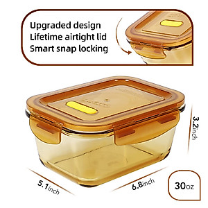 DAS TRUST 8 Pack Amber Glass Meal Prep Containers Microwave Safe Meal Prep Bowls Glass Food Prep Containers with Lid for Adult Meal Prep Bento Boxes