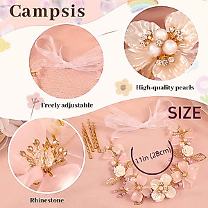 Campsis LED Flower Girl Headpiece Glowing Pearl Princess Light up Headband for Wedding Leaf Floral Crystals Frist Communion Hair Accessories Prom Birthday for Girls (Gold)