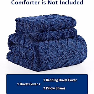 Topcee Navy Blue Duvet Cover Queen Size-Tufted Queen Duvet Cover Set - Extremely Fluffy Soft Plush, 3 Pieces with Zipper Closure (1 Bedding Duvet Cover 90x90 inches and 2 Pillow Shams)