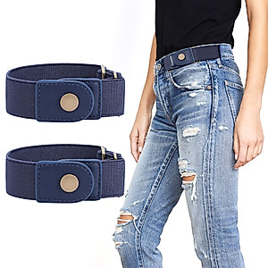 WERFORU 2 Pack No Buckle Elastic Belt for Women Men 2 Loop Stretch Buckle-Free Belt for Jeans Pants (blue, Fits 2 loop distance : 7"-14")