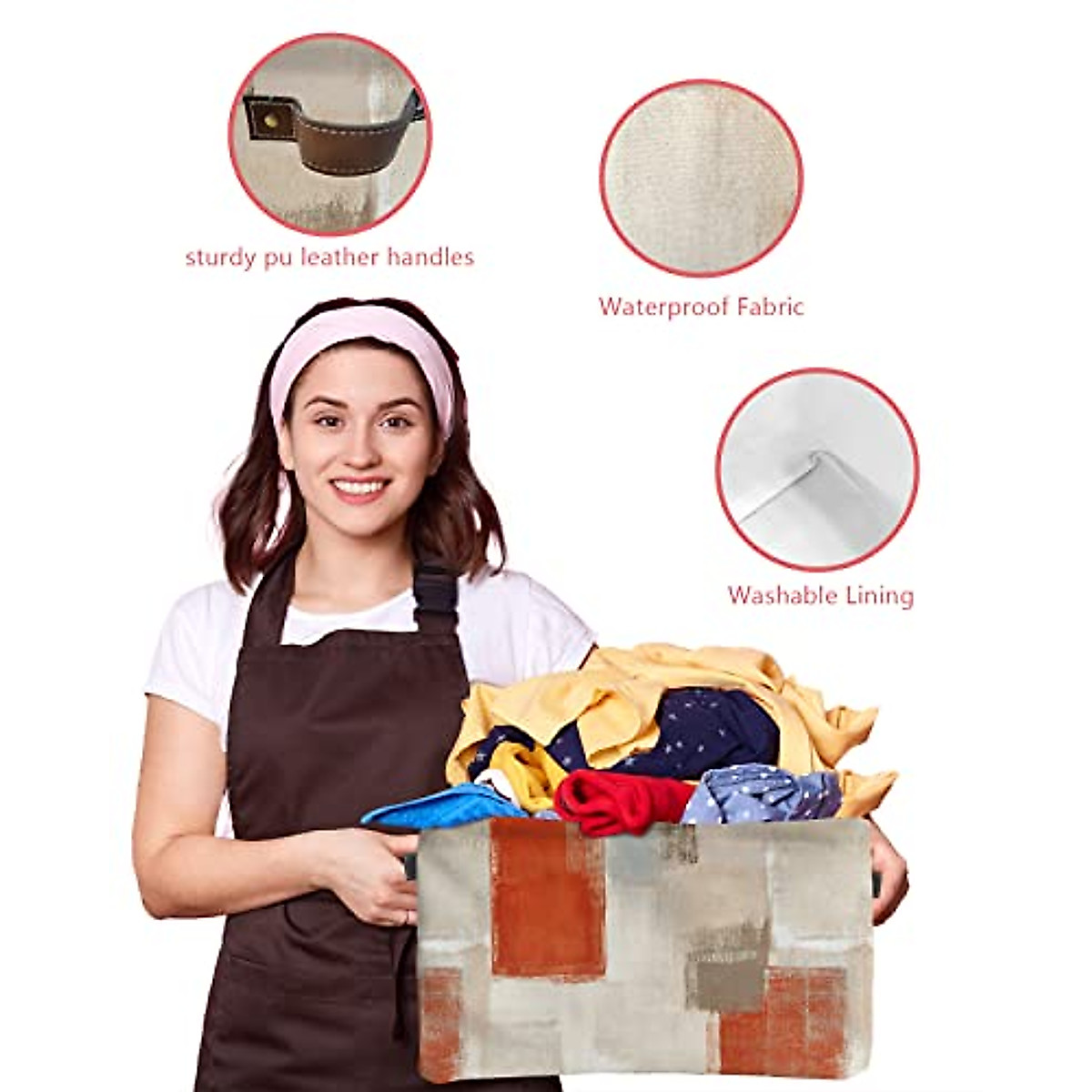 Large Capacity Storage Bins Orange Grey Brown Abstract Paint Storage Cubes, Collapsible Storage Baskets for Organizing for Bedroom Living Room Shelves Home 15x11x9.5 In