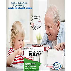 BEIDOU-PAC Trash Bags 13 Gallon Drawstring, 100 Count, Multifold Roll Garbage Bags, Tall Kitchen Trash Bag, Odorless & Extra strength White Plastic Food Scrap Bag for Home Office Bathroom Kitchen Bins