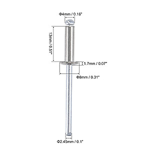 uxcell Blind Rivets 304 Stainless Steel 4mm Diameter 13mm Grip Length Silver 50pcs