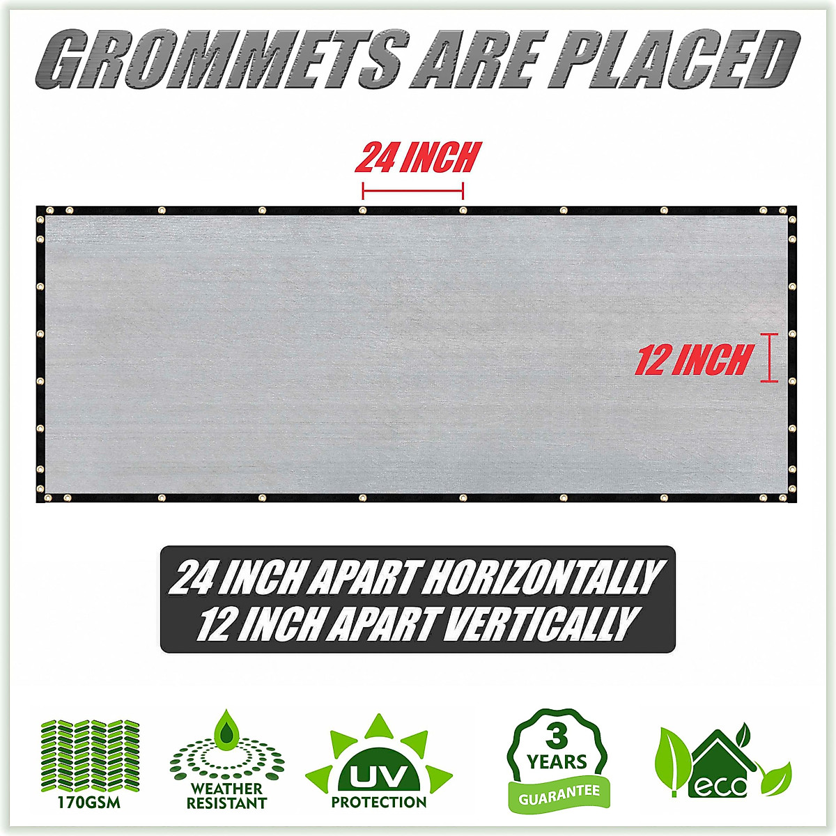 ColourTree 5' x 50' Grey Fence Privacy Screen Windscreen Cover Fabric Shade Tarp Netting Mesh Cloth - Commercial Grade 170 GSM - Cable Zip Ties Included - We Make Custom Size