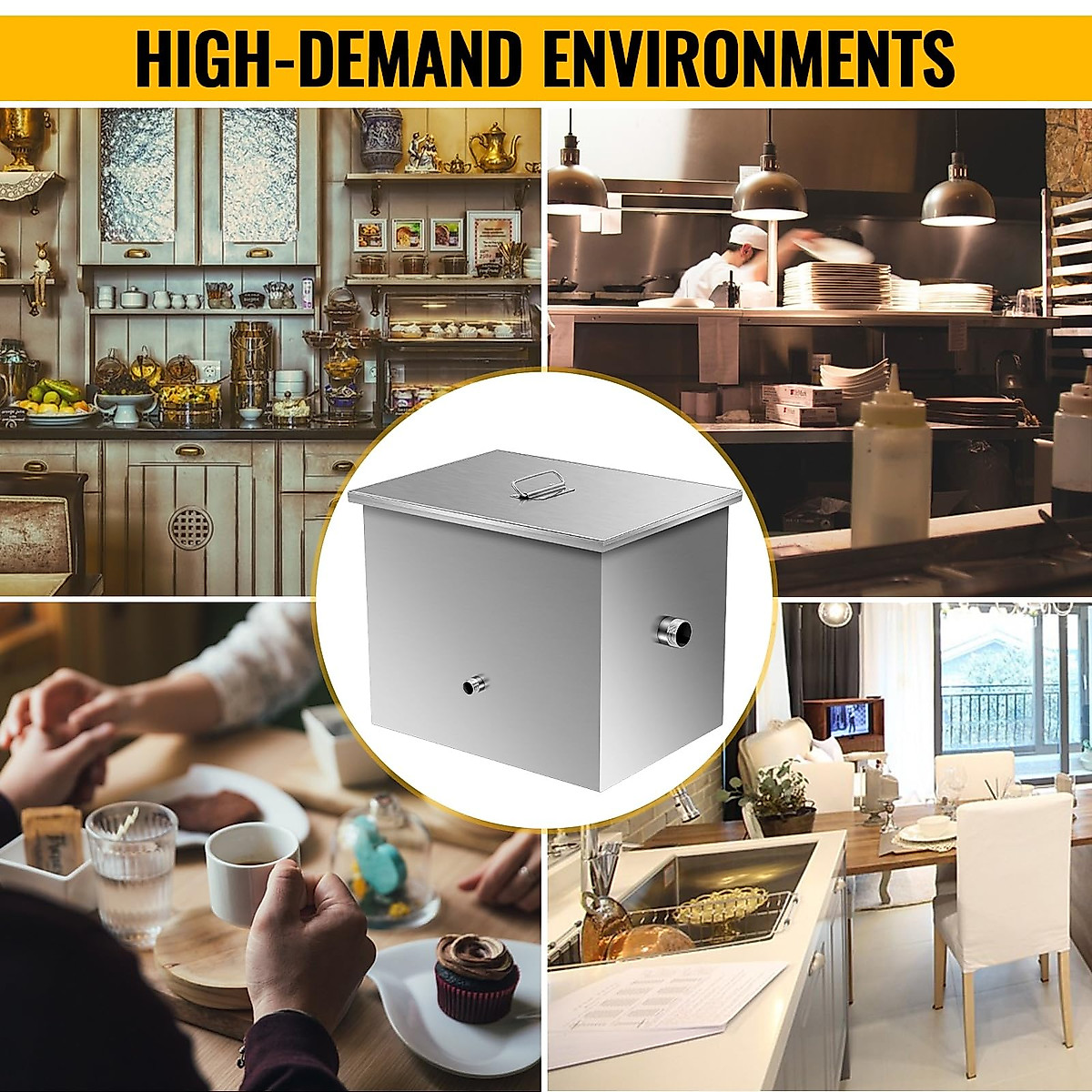 OUKIDR Commercial Grease Interceptor, Stainless Steel Grease Trap For Kitchen Under Sink, Oil-Water Separator With Side Water Inlet,25LB