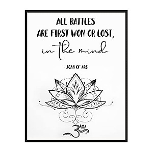 St Joan of Arc 11x14 Gallery Style Print by Soul Sunshine | Unframed 'All Battles' Bible Verses Wall Decor Poster Prints | Rustic Wall Decor, Black and White Lotus Flower, Home Wall Decor