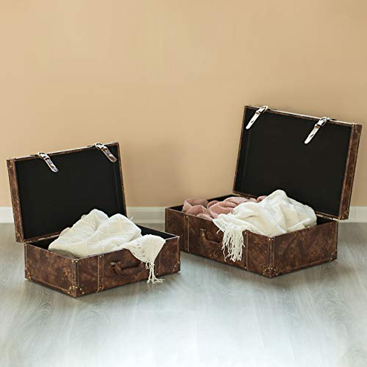 Vintiquewise Suitcase Storage Trunk with Faux Leather Set of 2