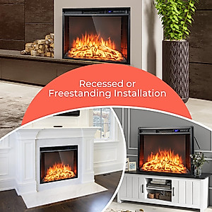 GOFLAME 26-Inch Electric Fireplace Insert, Wall Recessed Fireplace Heater with Thermostat, 3 Flame Colors, 6 Flame Brightness, 6H Timer, Remote Control, Overheat Protection, 750W/1500W