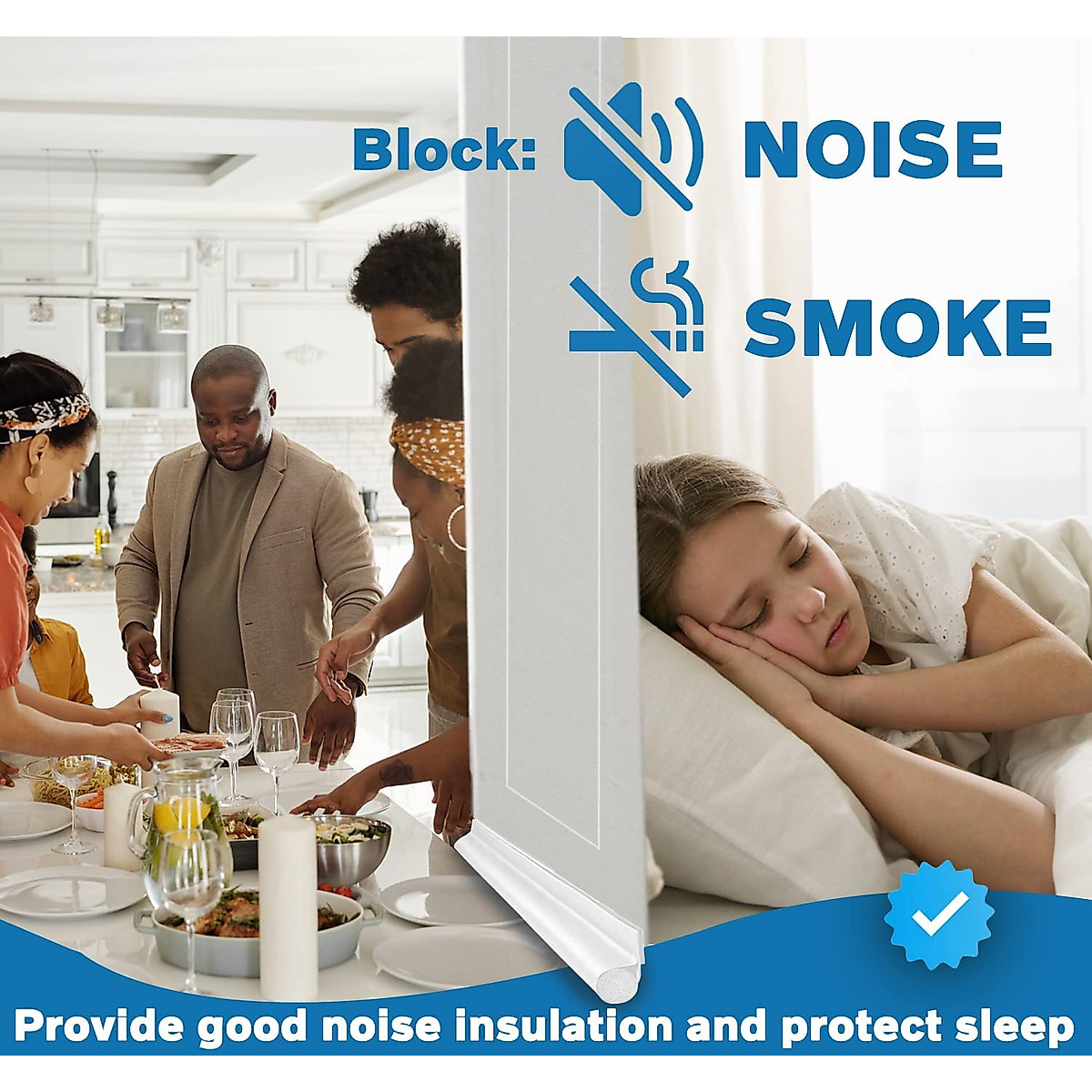 MAXTID Easy to Install 32 Inch Door Draft Stopper - White Foam and Polyester Door Seal