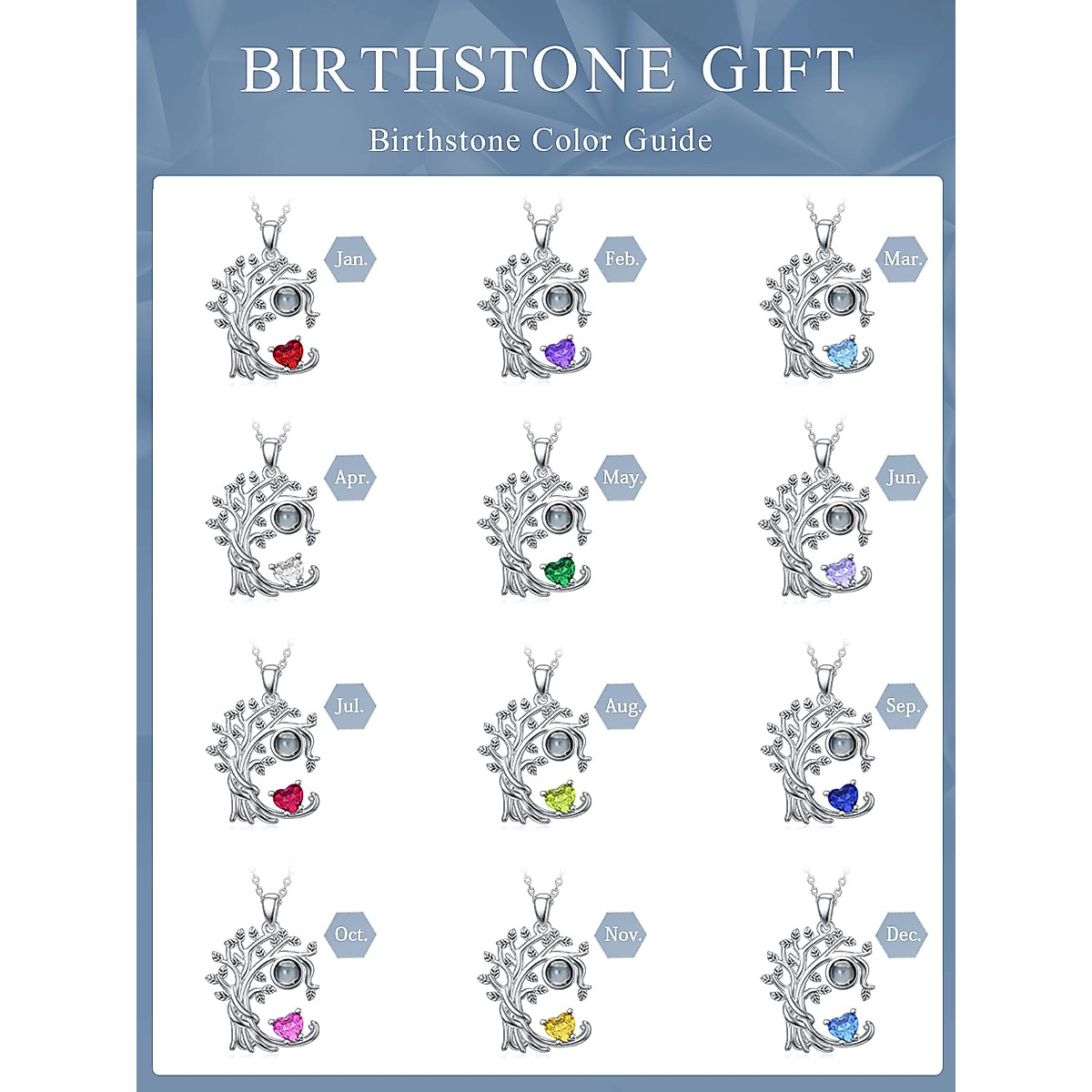 Dorunmo Personalized Photo Picture Projection Necklace Tree of Life Necklace Aquamarine March Birthstone Necklace for Women 925 Sterling Silver Mothers Day Birthday Romantic Jewelry Gifts Women Wife Mom Girlfriend Anniversary