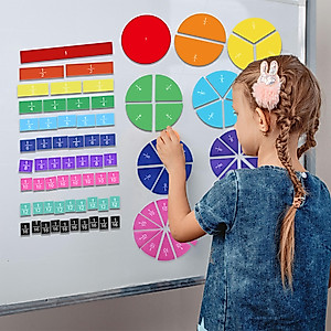 Opret Magnetic Fraction Tiles & Fraction Circles 19 Sets 118 Pcs, Rainbow Math Manipulatives for Elementary School, Magnetic Fraction Puzzle Math Classroom Supplies Christmas Gift
