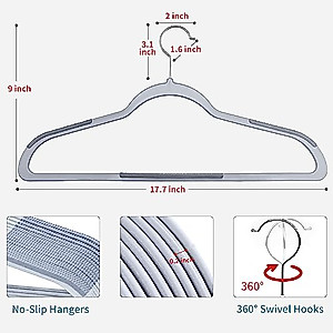ABHENG 30 Pack Clothes Hangers, Non Slip Plastic Coat Hangers, 360°Swivel Hook, Space Saving, 0.2 Inches Thick, Heavy Duty, Hanging Dry Wet Clothes, Gray, UAPY0130G