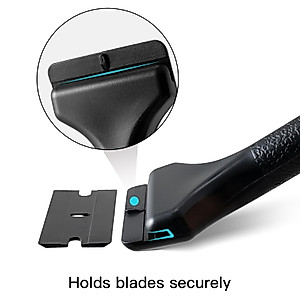 NEWISHTOOL 2 Pcs Long Handle Plastic Razor Blade Scraper with 100 PCS Spare Replacement Plastic Blades, Sticker Remover Glue Residue Scraper Tool Long Reach Razor Scraper for Hard to Reach Corner