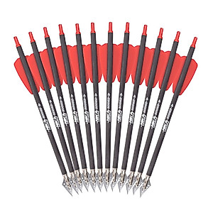 Crossbow Archery 7.5" inch R9 Crossbow Bolts Carbon Arrows 2" Red Vanes with 100grain Broadhead for Hunting Shooting Targeting 3X Pack