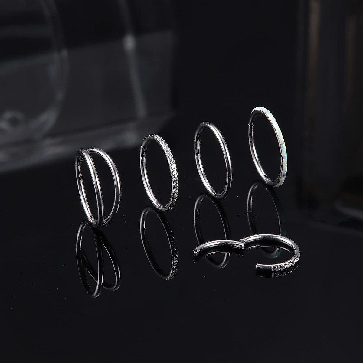 Jstyle 18G 16G Surgical Steel Nose Rings Hoops for Women Opal CZ Septum Rings Clicker Hinged Segment Lip Helix Cartilage Conch Daith Rook Nose Body Piercing Jewelry 18G 8mm