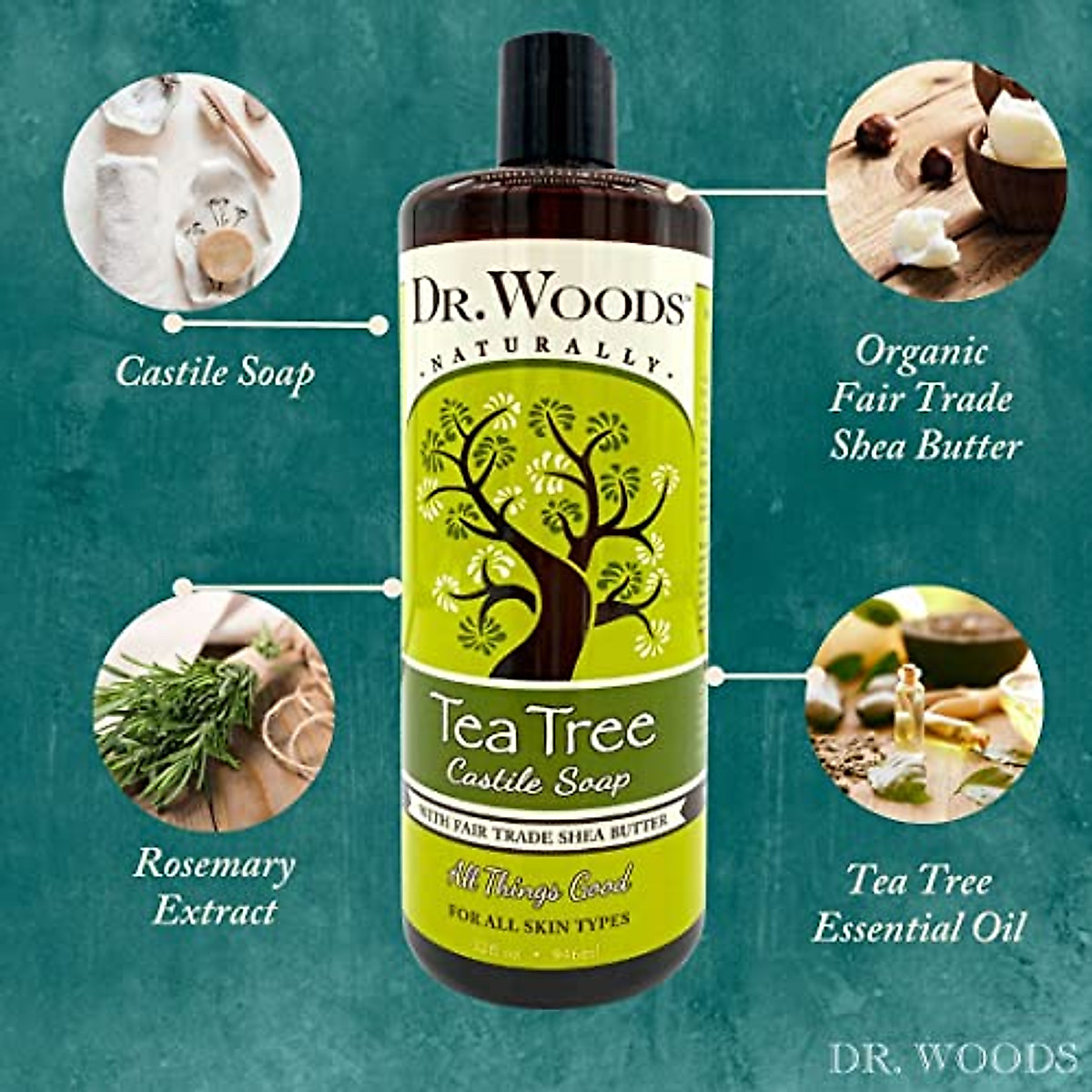 Dr. Woods Peppermint & Tea Tree Liquid Castile Soap with Organic Shea Butter Variety 2 Pack