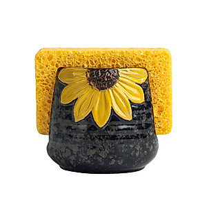 GABROC Sunflower Sponge Holder for Kitchen Sink Kitchen Dish Sponge Holder Ceramic Kitchen Sink Sponge Holder Yellow Sink Caddy Kitchen Sink Organizer Decor for Kitchen