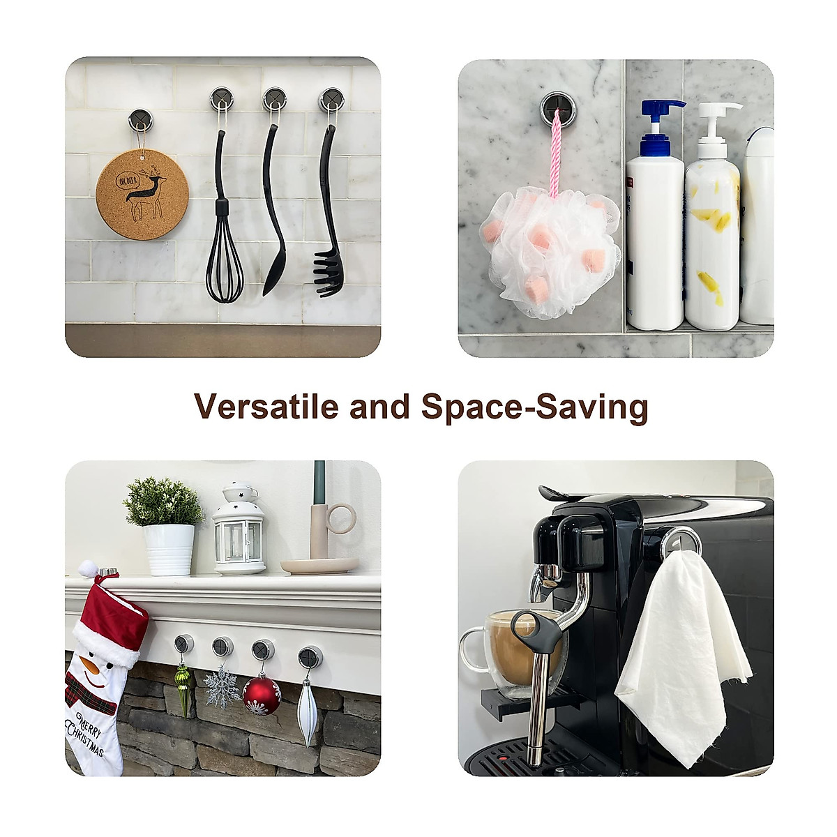 ANJIA 4 Pack Adhesive Hooks, Round Kitchen Towel Hooks for Home Storage, Wall Mounted Hand and Dish Towel Holders