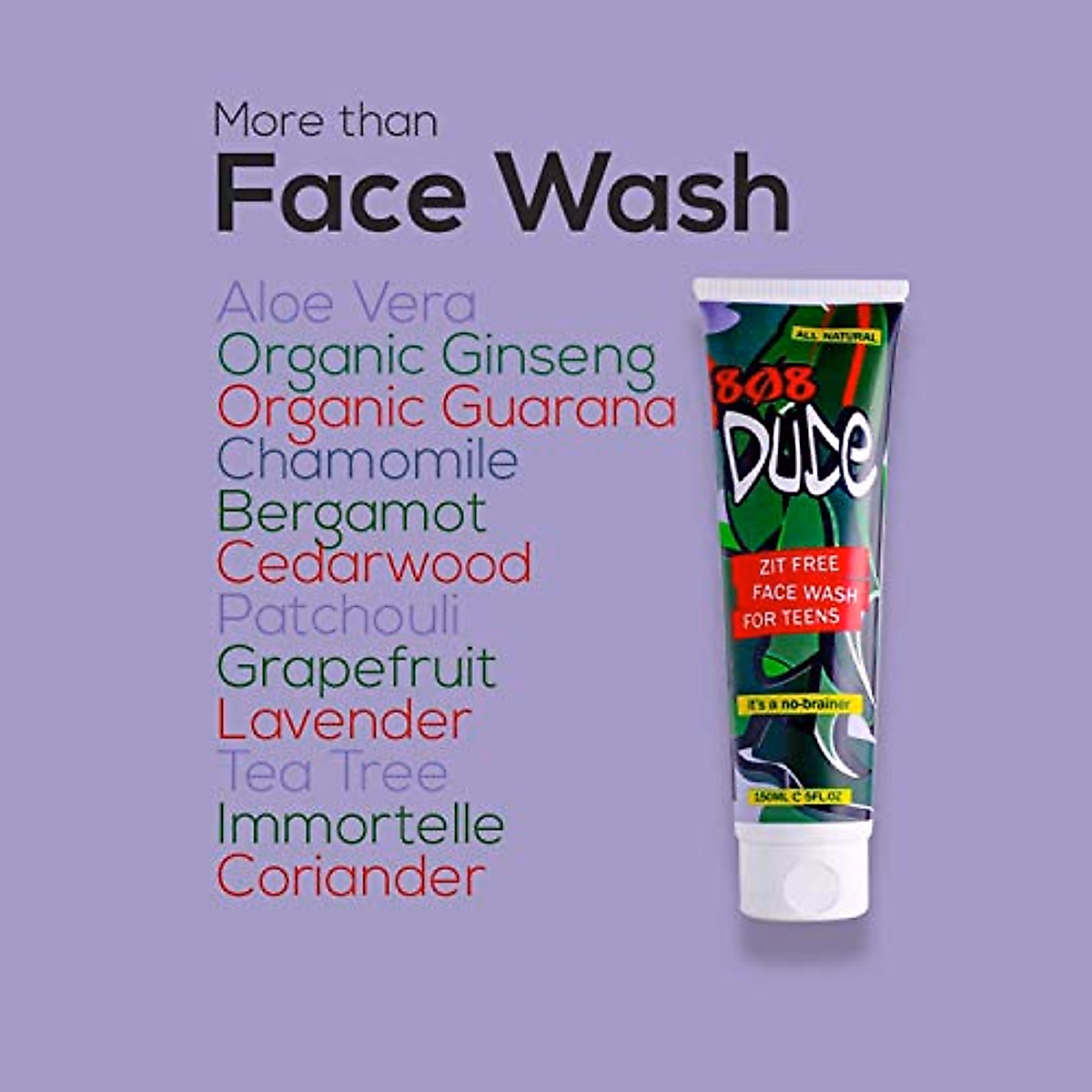 808 Dude Skincare Kit for Teens. Shampoo and Body Wash, Face Wash and Deodorant to Prevent Breakouts and Eliminate Body Odor with Eco-Friendly Cotton Toiletry Bag