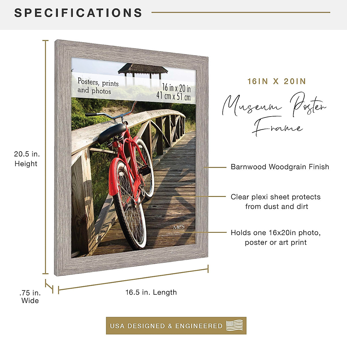 MCS Museum Poster Frame, Barnwood, 16 x 20 in, Single