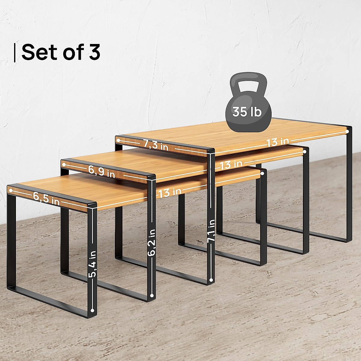 Ibyx Premium Kitchen Cabinet Organizer Shelf - Set of 3 Kitchen Counter Shelves - Stackable Shelf Racks for Cabinets - Metal Frame & Engineered Wood (Natural Wood, Black Frame)