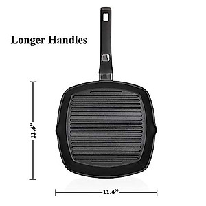 Moss & Stone Griddle Aluminum Nonstick Stove Top Square Grill Pan,Chef Quality Perfect for Meats Steak Fish And Vegetables,Dishwasher Safe,11 inch, Black (Comes With a Special Cloth And Gloves)