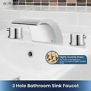Airuida Waterfall Widespread Bathroom Sink Faucet, 8 Inch Widespread Bathroom Faucet Chrome Polish with Pop-Up Drain, 2-Handles 3 Holes Commercial Modern Vanity Faucet with Water Supply Lines