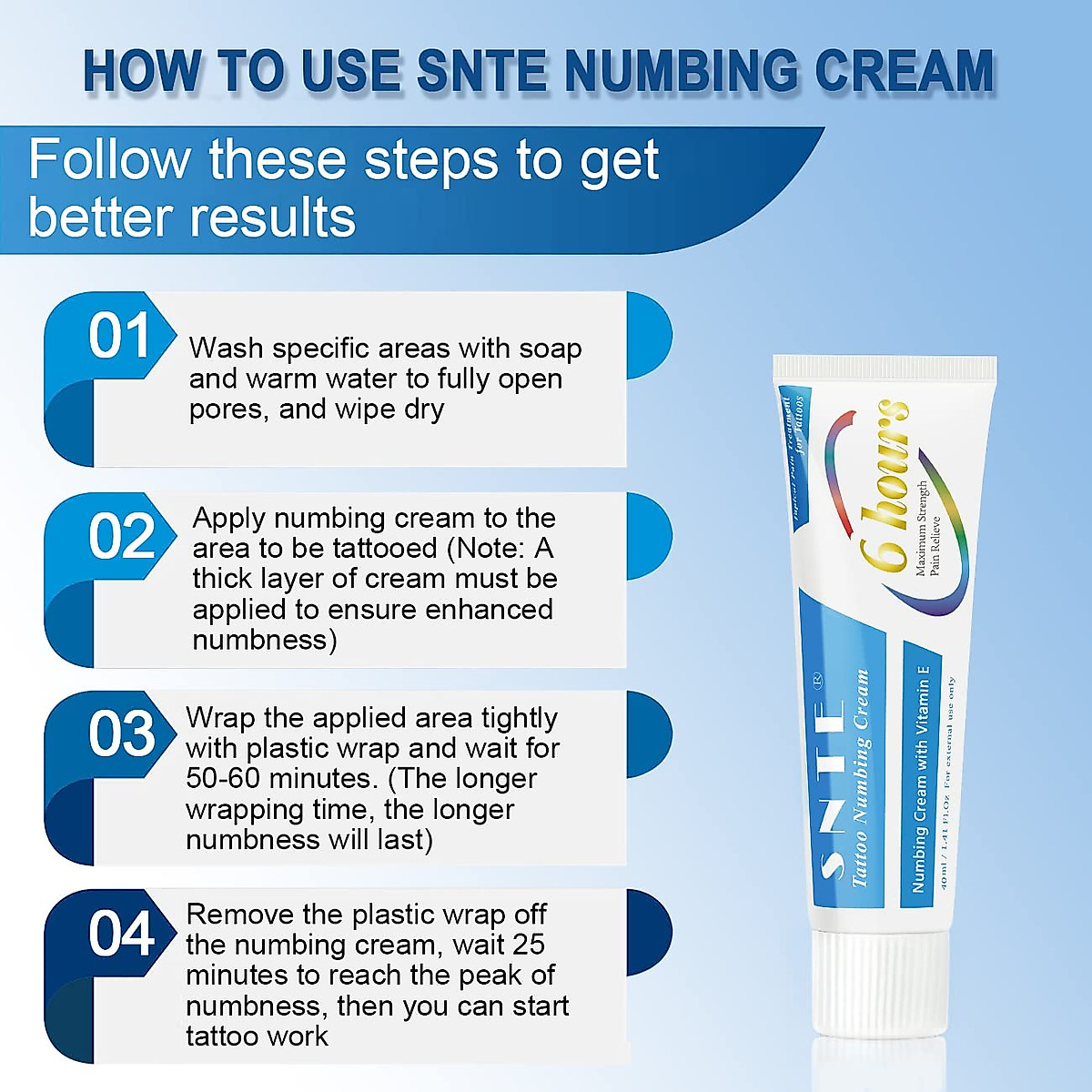 Tattoo Numbing Cream, ( 1.41Oz ) 6 - 8 Hours Painless Tattoo Numbing Cream, Numbing Cream with Aloe Vera, Vitamin E, Lecithin