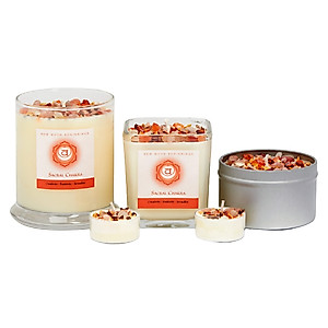 Sacral Chakra Candle by New Moon Beginnings - Chakra Candles - Dried Flower, Herb, & Crystal Candles - Aromatherapy Candles - Soy Candle - 8oz Tin