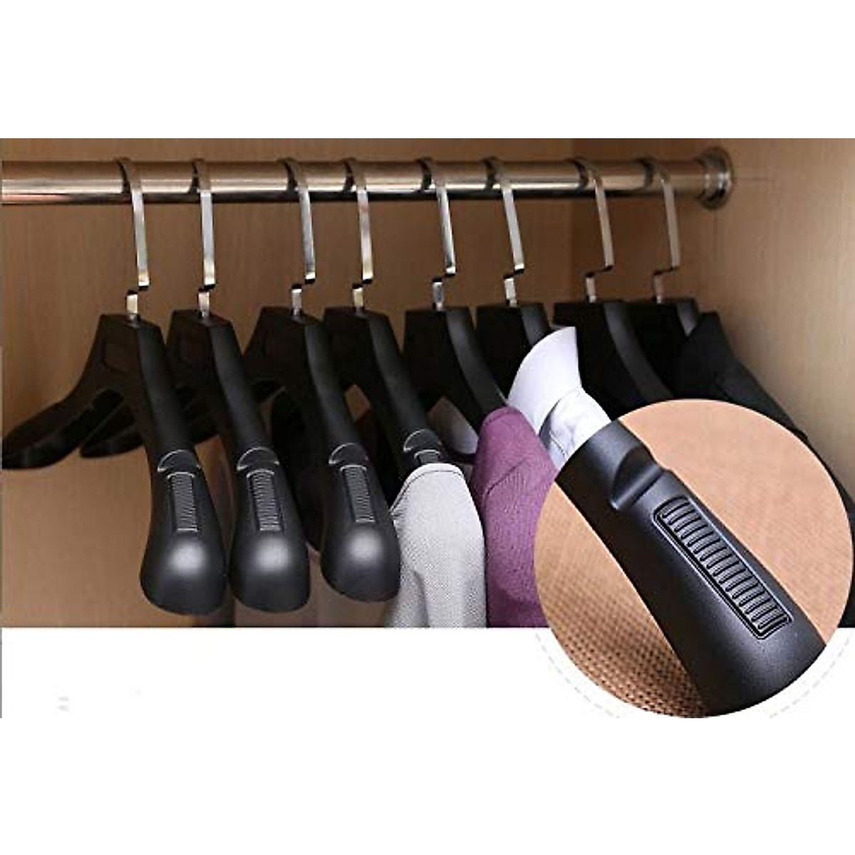 Plastic Extra Wide Suit Hangers, Pack of 20, Width: 17.7",Notched Shoulders & Swivel Hooks, Black