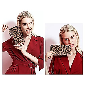 Fanwill Leopard Print Wallet For Women Ladies Cheetah Wrist Purse Zip Around Card Holder (Brown)