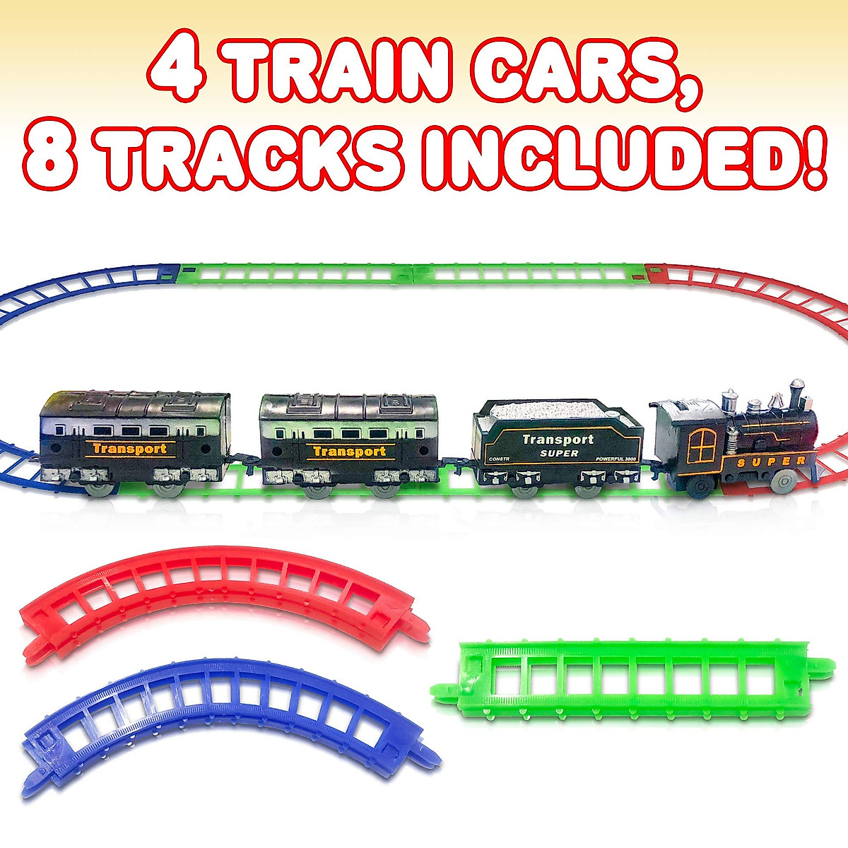 ArtCreativity Train Set for Kids, Battery-Operated Toy Train with 4 Cars and Tracks, Durable Plastic, Cute Christmas Holiday Train for Under The Tree, Great Gift Idea for Boys and Girls