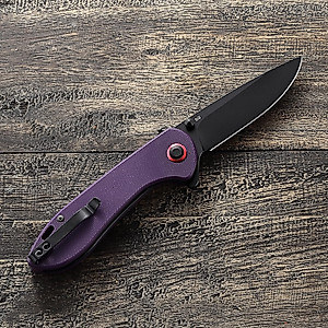 EMHTiii D2 Pocket Knife Folding Knives: 3.14" Stainless Steel Satin Blade, G10 Scales with Reversible Clip, Flipper Liner Lock, Great EDC Gifts for Men Women Camping Hiking Outdoor, Purple