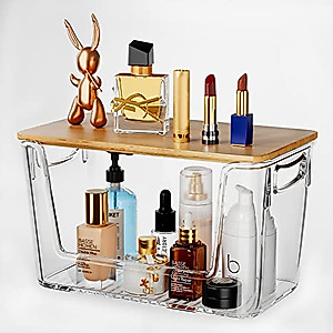 Hudgan Clear Stackable Storage Bins Acrylic Open Front Bliss Bins with Lids for Organizing The Home Edit Holder Dispenser Containers