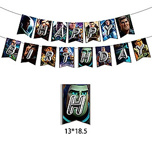 Buzz Lightyear Party Birthday Supplies, Buzz Lightyear Theme Party Tableware with Happy Birthday Banner, Tablecloth, Disposable 7" Paper Plates with Napkins for Kids Party Supplies Decorations