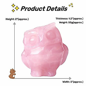 YATOJUZI Owl Decor Rose Quartz Natural Healing Crystals Stones Pink Cute Decors Owls Statues Figurines Sculpture Hand-Carved Gemstones Energy Reiki Home Room Office Desk Decoration Gifts for Women Men
