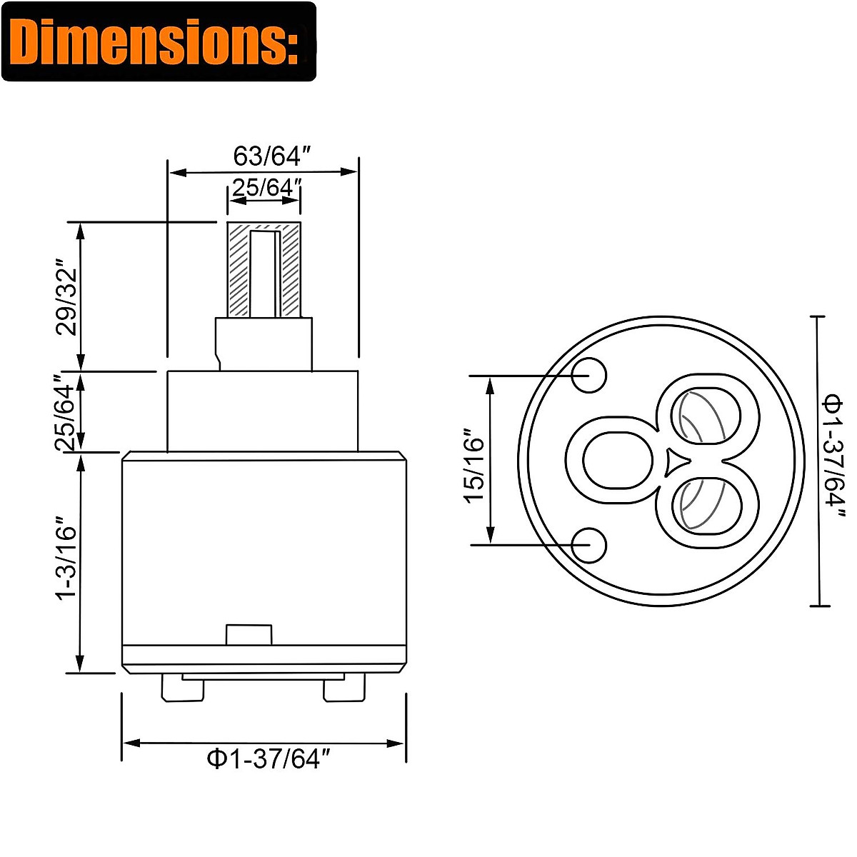 HWMATE Ceramic Disc Single Handle Faucet Cartridge Replacement 1-37/64″ / 40mm Diameter